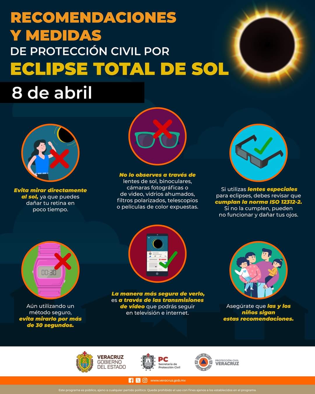 Recomendaciones y Medidas de Protección Civil por Eclipse el 8 de Abril